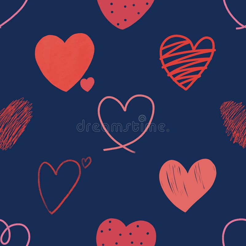 Seamless Repeating Pattern with Lovely and Cute Romantic Hearts Stock ...