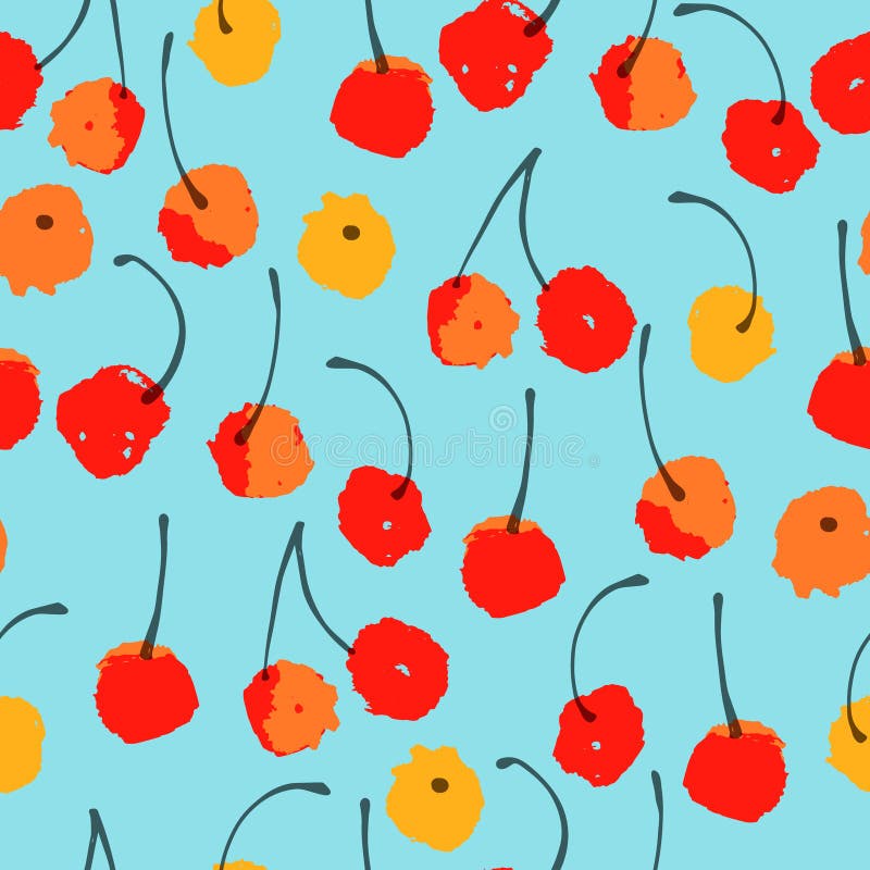 Seamless Repeating Pattern with Painted Cherries on Light-blue ...