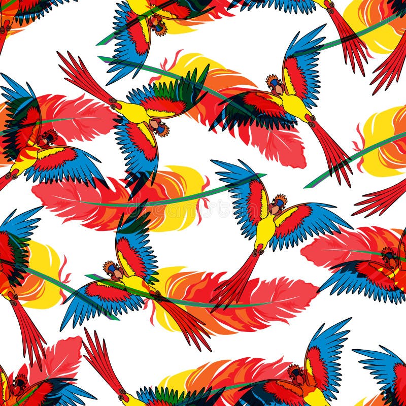 Seamless Repeating Pattern with Parrots and Feathers.Vector Stock ...