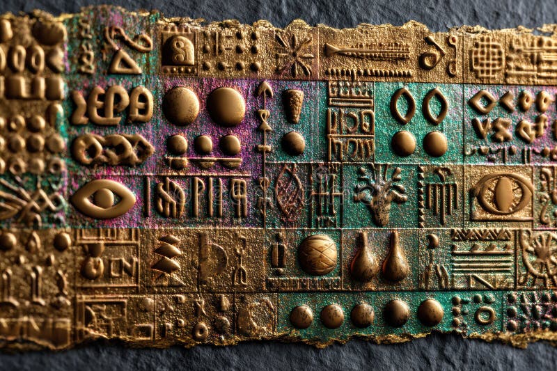 Gold Leaf Runes Alchemy Embossed Manuscript Pattern Stock Illustration ...