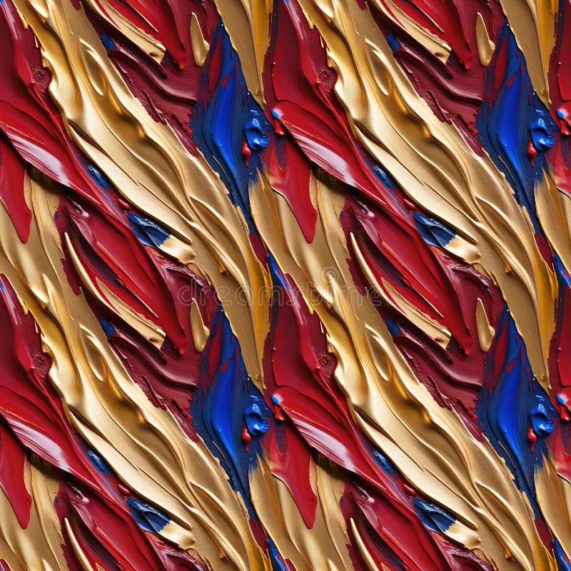 Seamless Pattern of Thick Brushstrokes in Gold, Red, and Blue, Creating ...