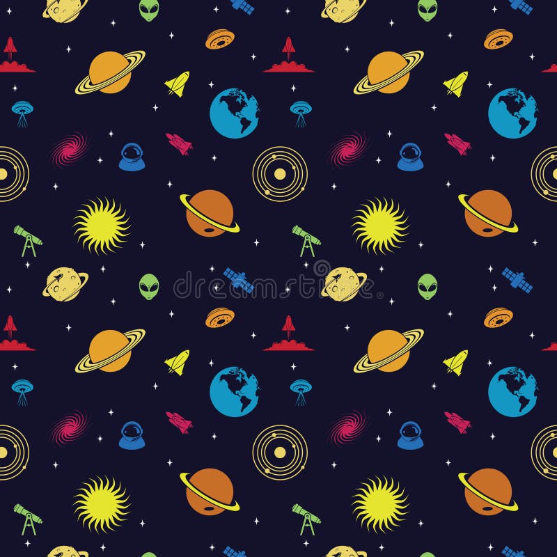 Seamless Repeating Pattern of Space Planet Universe Galaxy Stock Vector ...