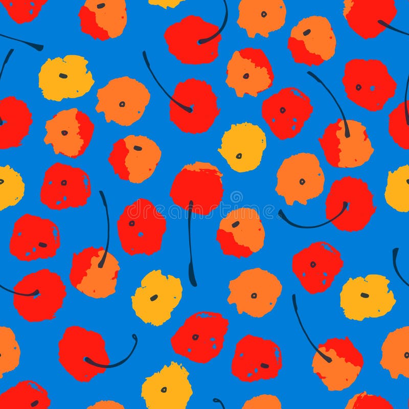 Seamless Repeating Pattern with Painted Cherries with Stems on Vibrant ...