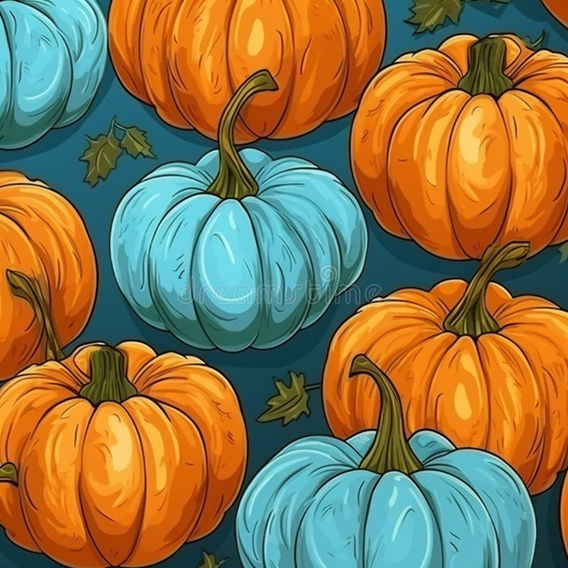 Illustrated Pumpkins Blue Background Tile Stock Illustration ...