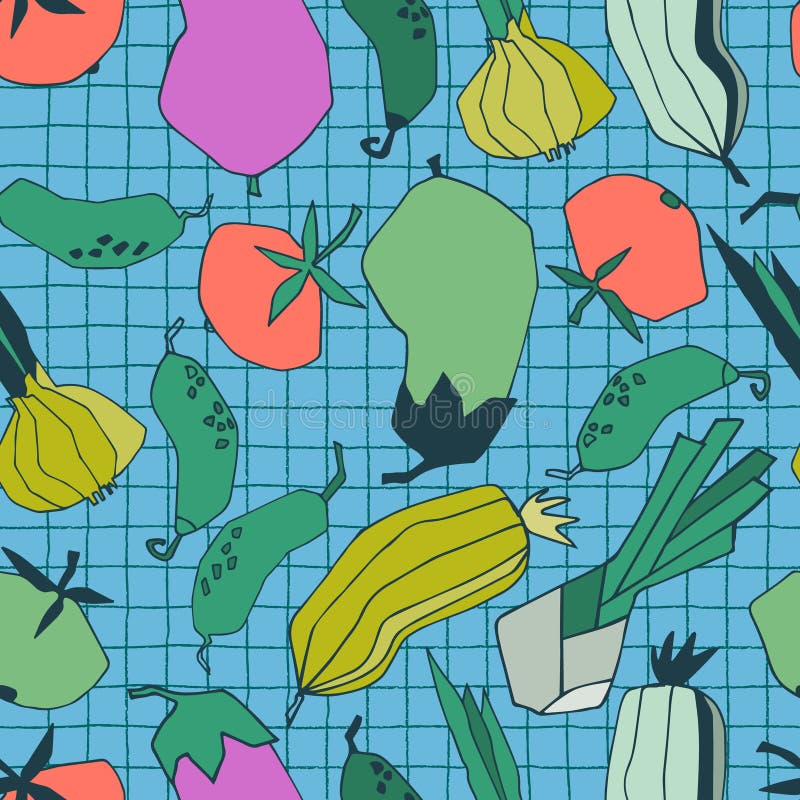 Seamless Repeating Pattern with Vegetables and Plaid. Abstract Trendy ...