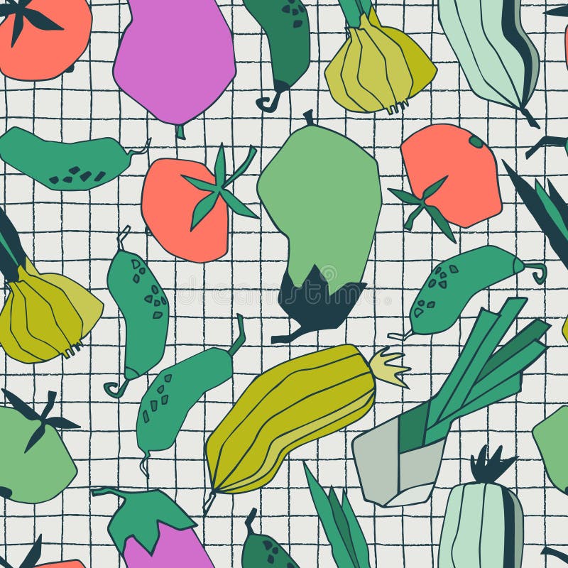 Seamless Repeating Pattern with Vegetables and Plaid. Abstract Trendy ...