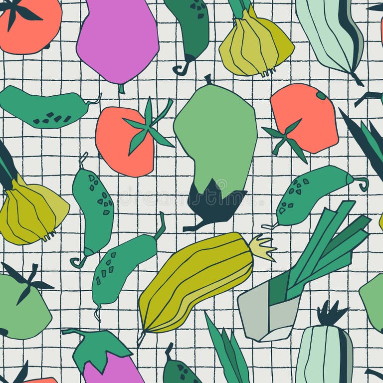 Seamless Repeating Pattern with Vegetables and Plaid. Abstract Trendy ...