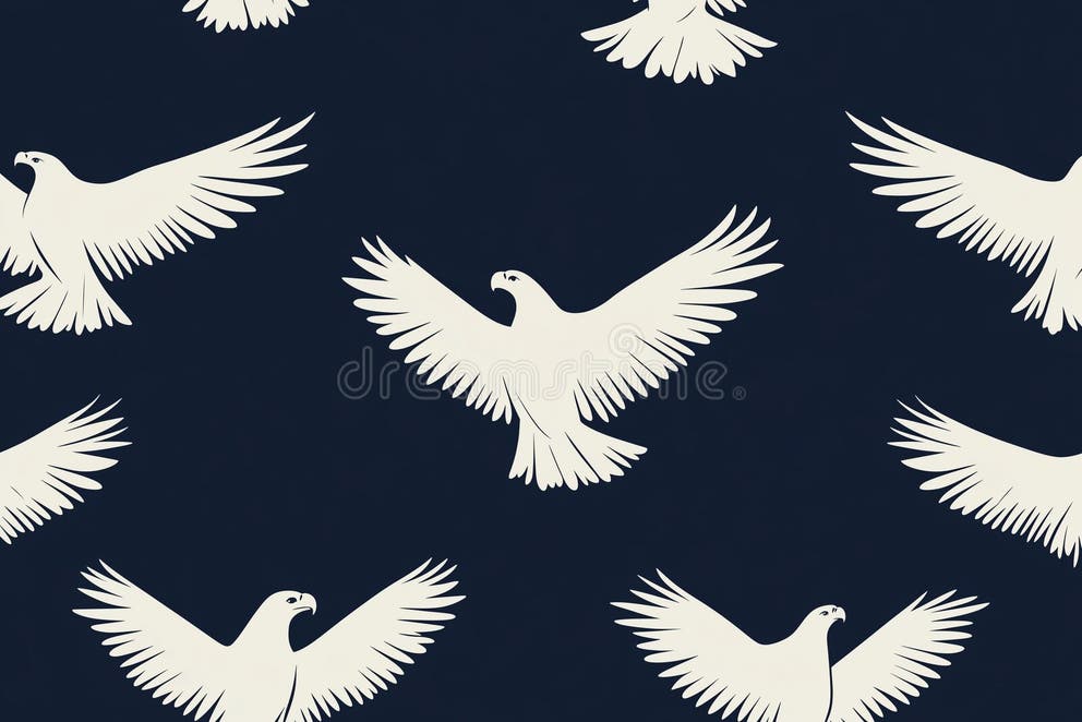 Seamless Repeating Pattern of White Birds with Outstretched Wings on ...