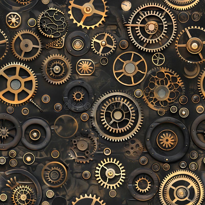 Steampunk Gear Pattern with Vintage Design Elements, Repeating Pattern ...