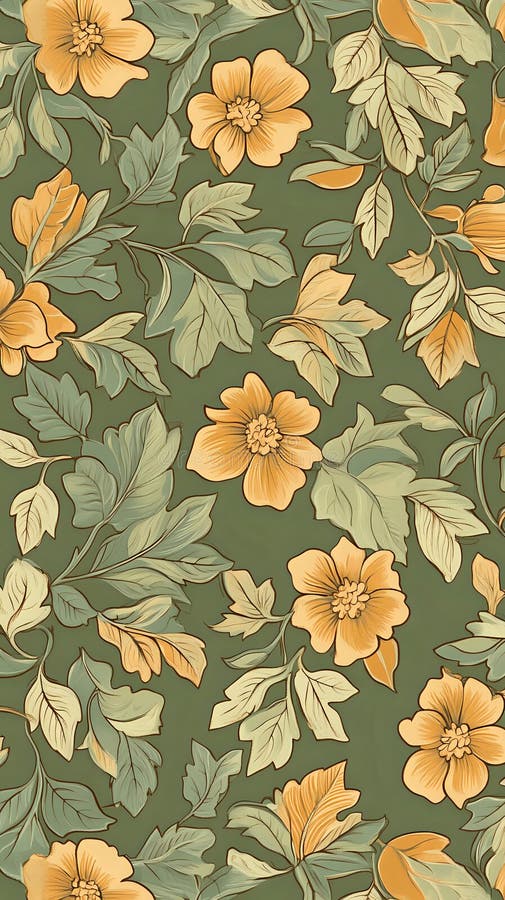 Seamless Retro Botanical Pattern Featuring Hand-Drawn Flowers and ...