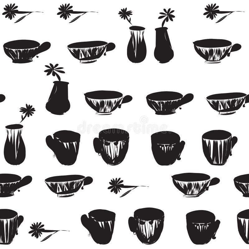 Seamless Retro Cup Pattern with Flowers Stock Vector - Illustration of ...