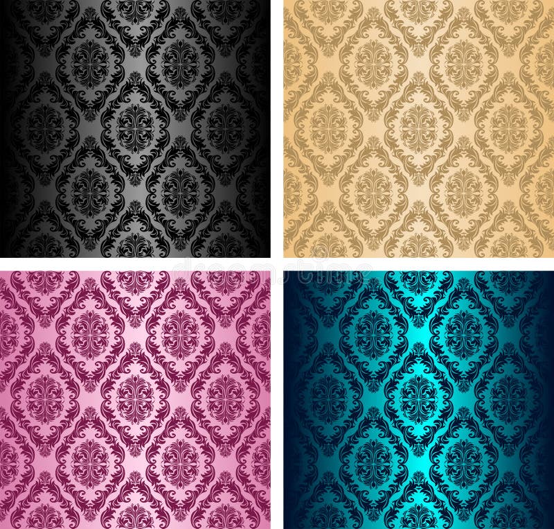 Seamless Retro Damask Pattern - Set of Four Colors Stock Vector ...
