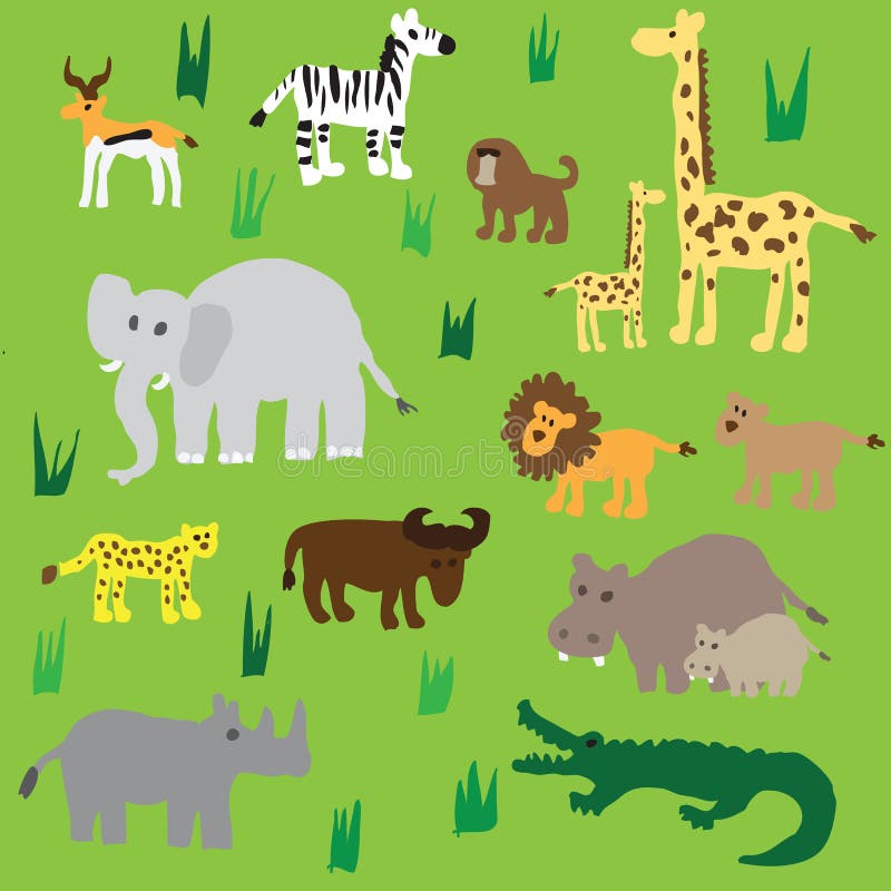 Seamless Retro Fifties African Zoo Animals Pattern Stock Vector ...