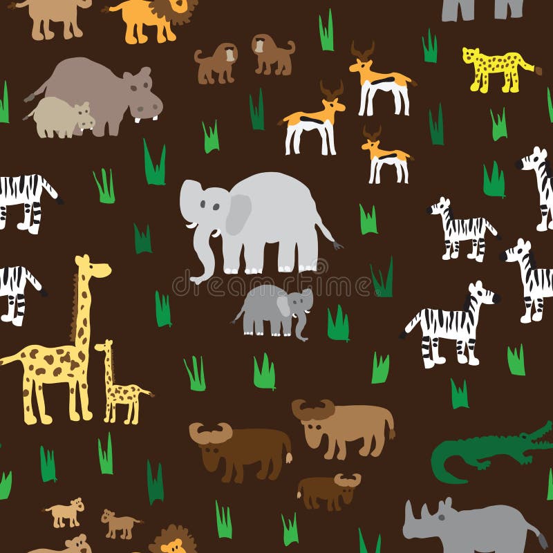 Seamless Retro Fifties African Zoo Animals Pattern Stock Vector ...