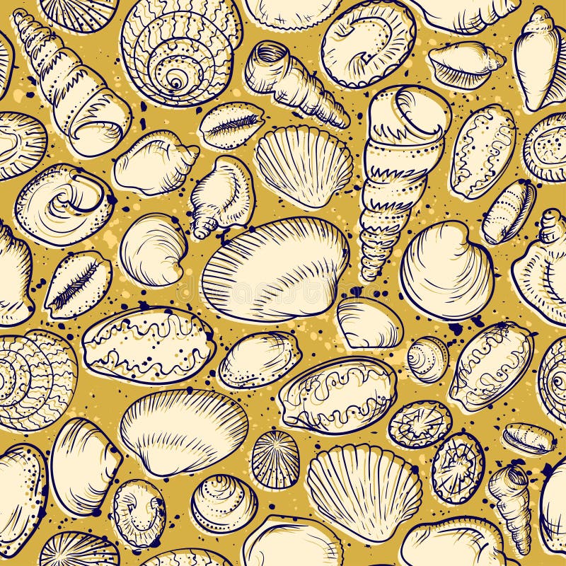 Seamless Retro Graphic Shell Pattern Stock Illustration - Illustration ...