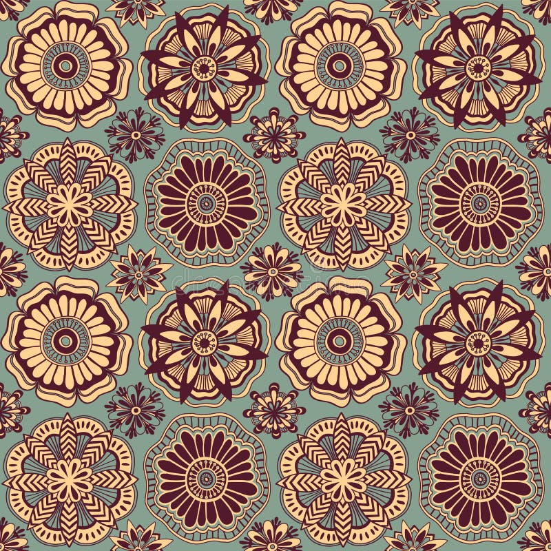 Seamless Retro Pattern from Decorative Doodle Flowers Stock Vector ...