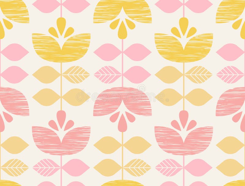 Seamless Retro Pattern with Floral Elements Stock Vector - Illustration ...