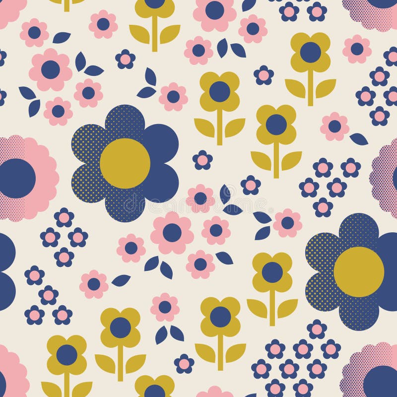Seamless Retro Pattern with Flowers Stock Vector - Illustration of ...