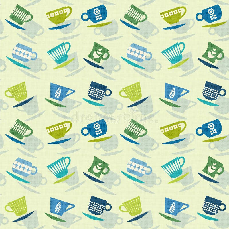 Seamless Retro Pattern of Tea Cups or Coffee Cups Stock Vector ...