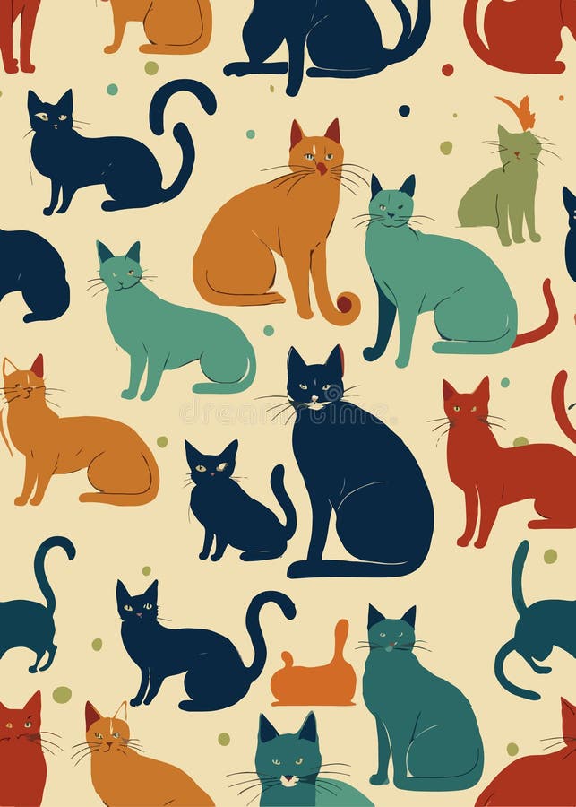 Seamless Retro Vintage Pattern with Cats Stock Vector - Illustration of ...