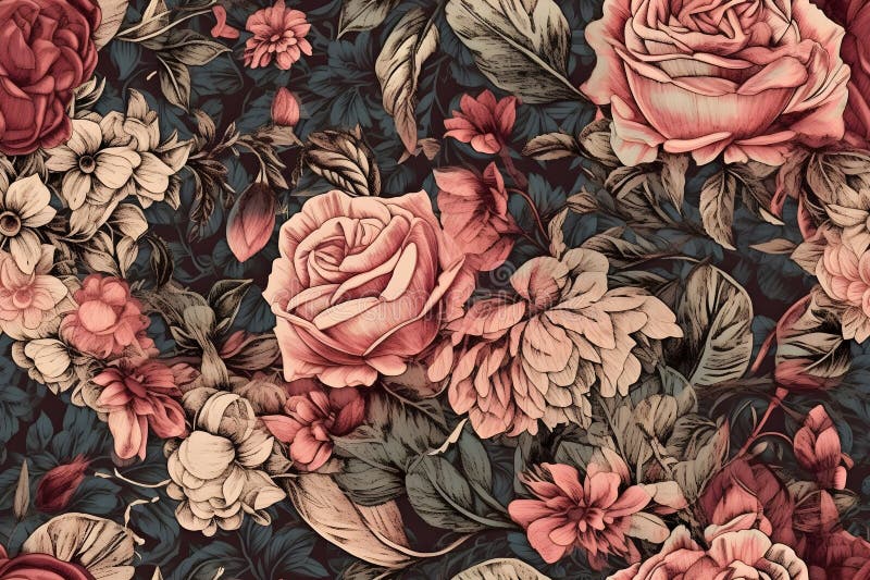 Seamless Retro Vintage Roses Pattern, Ai Generative Illustration Stock ...