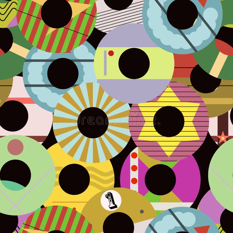 Seamless Retro Vinyl Record Labels Pattern Vector Illustration, F Stock ...