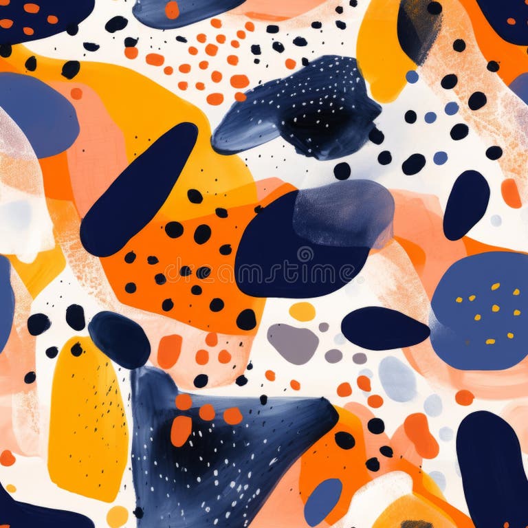 Seamless Risograph Pattern, Abstract Blue and Orange Shapes Stock ...