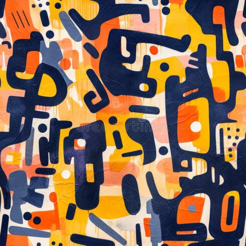 Seamless Risograph Pattern, Abstract Blue and Orange Shapes Stock ...