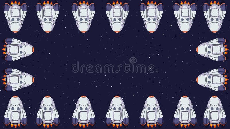 Seamless Rockets Frame on Starry Blue Background Illustration. Stock ...