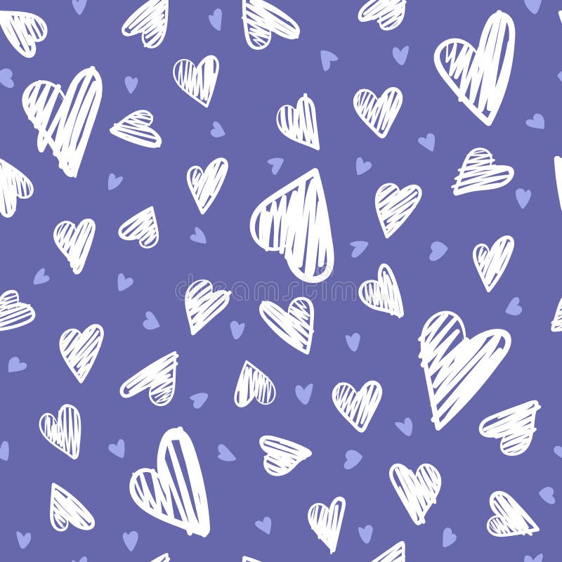 Seamless Romantic Pattern with Hand Drawing Hearts in Trending Color ...