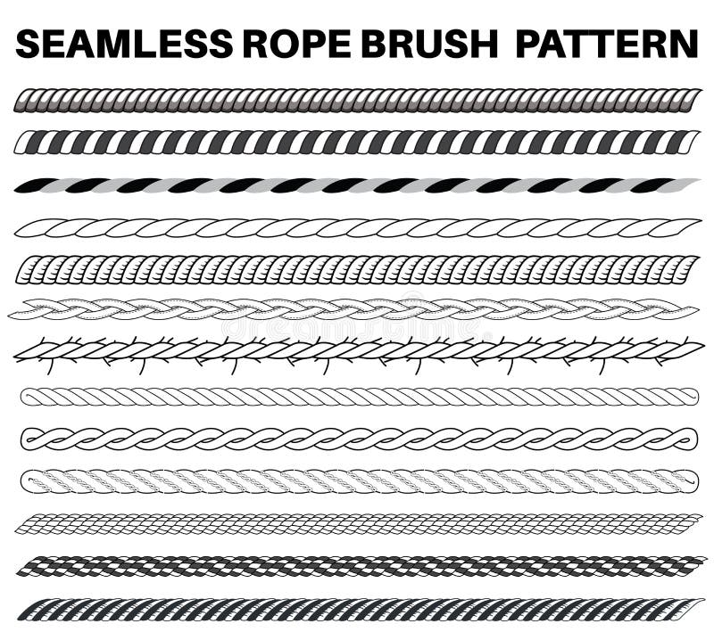 Seamless Rope Pattern Brushes Flat Sketch Vector Illustration, Set of ...