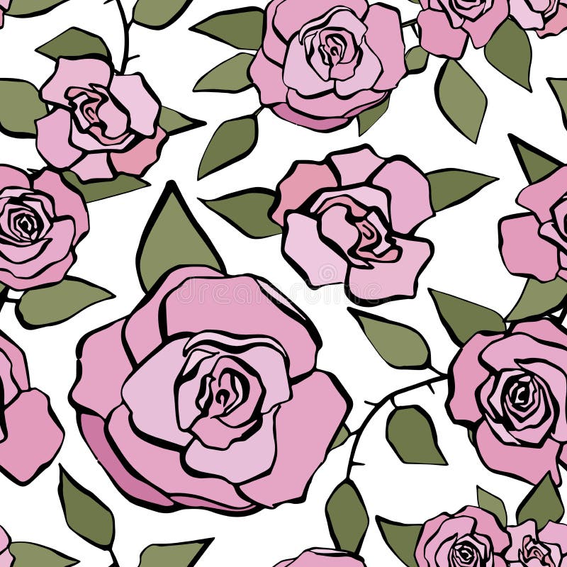 Seamless rose pattern stock illustration. Illustration of flora - 145389114