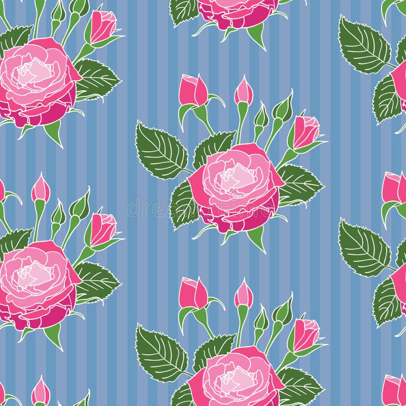 Seamless Pink Roses Pattern Stock Vector - Illustration of white ...