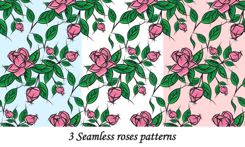 3 Seamless roses patterns stock vector. Illustration of patterns - 86393165