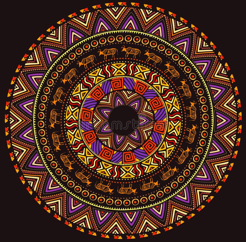 Seamless Round Ornament Pattern with Animals African Style Stock Vector ...