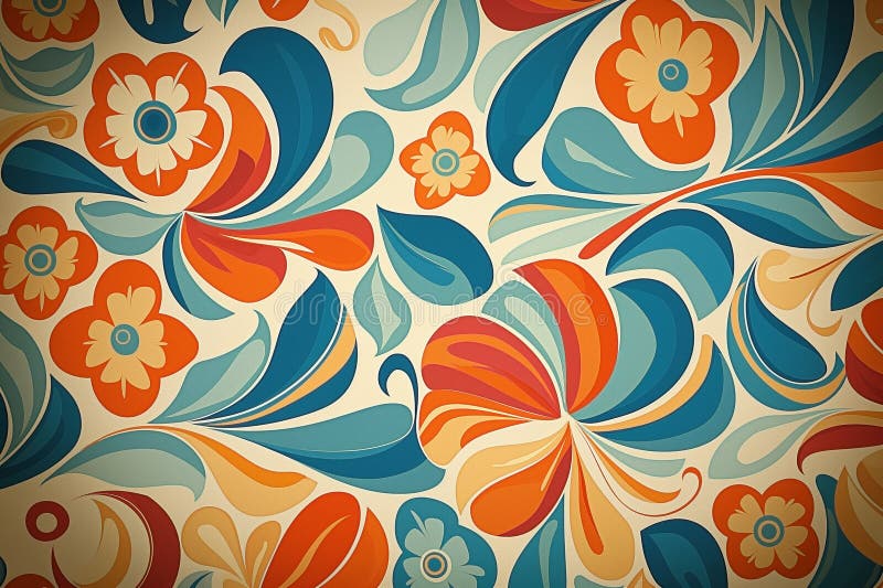 Seamless 70s Retro Floral Pattern with Vintage Flowers Ai Illustration ...