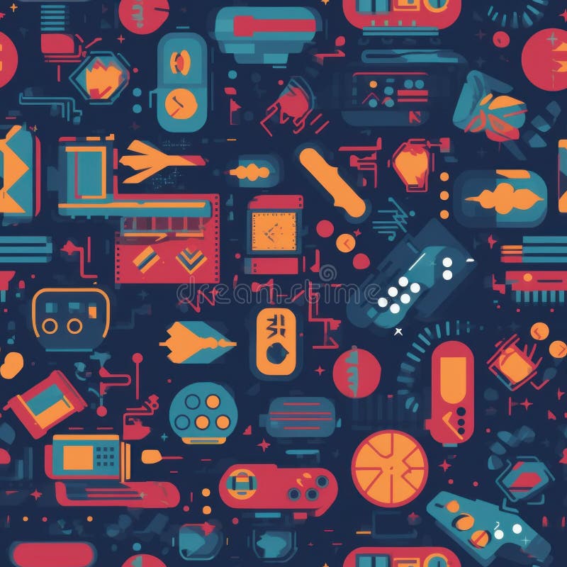 Seamless 80s Retro Pattern with Video Game Theme Stock Illustration ...