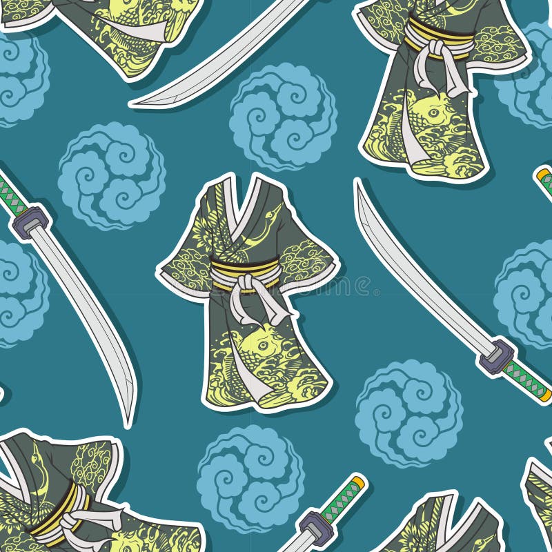 Seamless Samurai Suit and Sword Pattern. Stock Vector - Illustration of ...