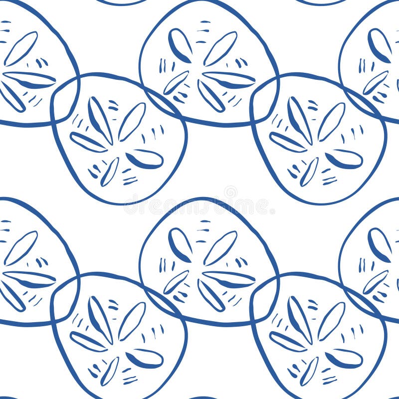 Seamless Sand Dollar Pattern in Blue Tones Stock Illustration ...