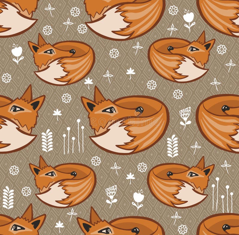 Seamless Pattern Background with Fox and Elements Stock Illustration ...