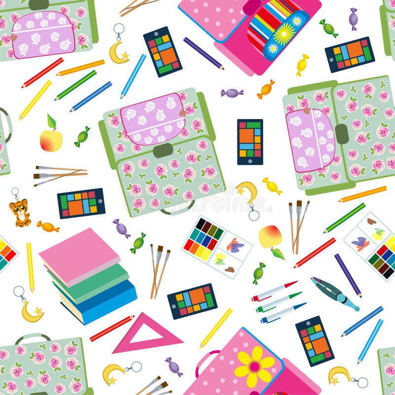 Seamless School Pattern. Background with School Objects Stock Vector ...