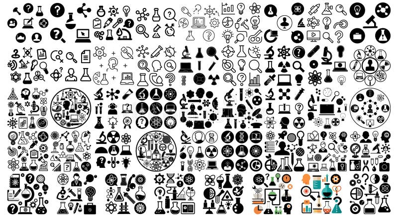 Seamless Science Icons, Black Laboratory Elements with Outline Style on ...