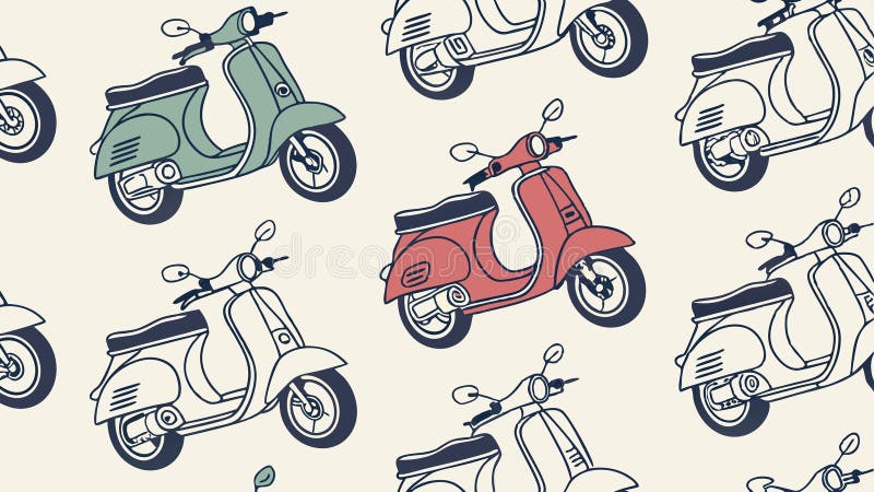 Seamless Scooter Pattern, Vibrant Urban Transport Background, Vector ...