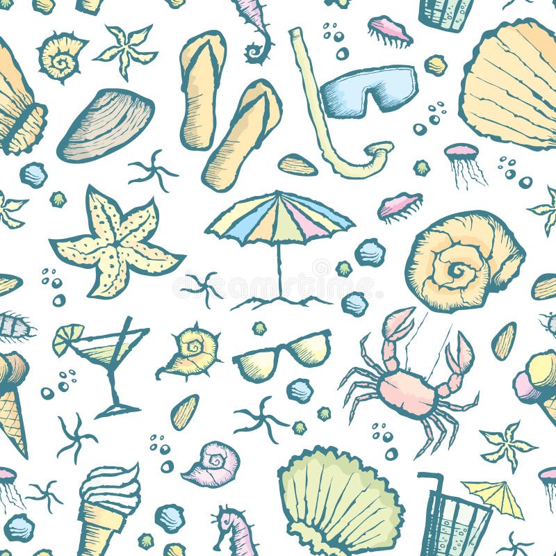 Seamless Sea Creatures Pattern Stock Vector - Illustration of sand ...