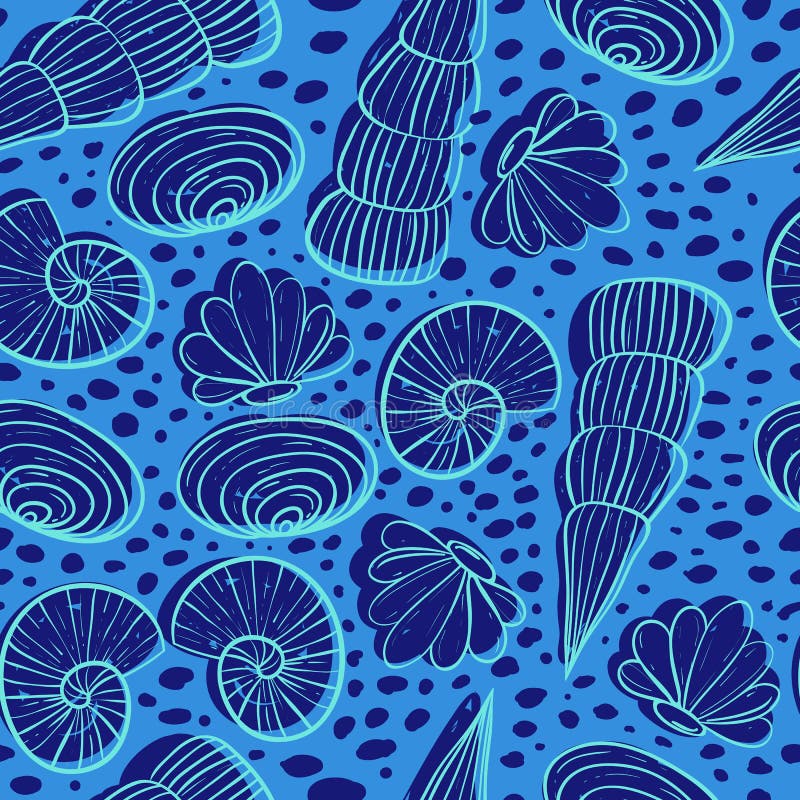 Seamless Sea Pattern with Different Shells Stock Illustration ...
