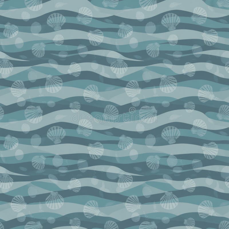 Seamless Sea Shells Ocean Waves Pattern in Soft Blue Summer Tones Stock ...
