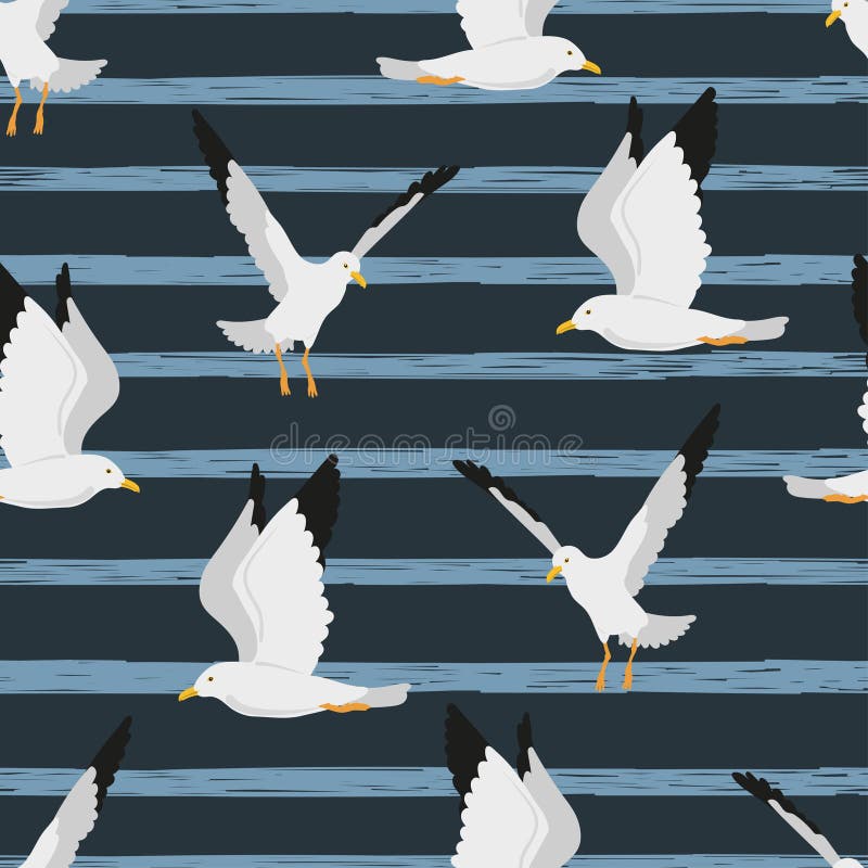 Seamless Seagulls Pattern. Vector Illustration with Flying Marine Birds Stock Vector ...