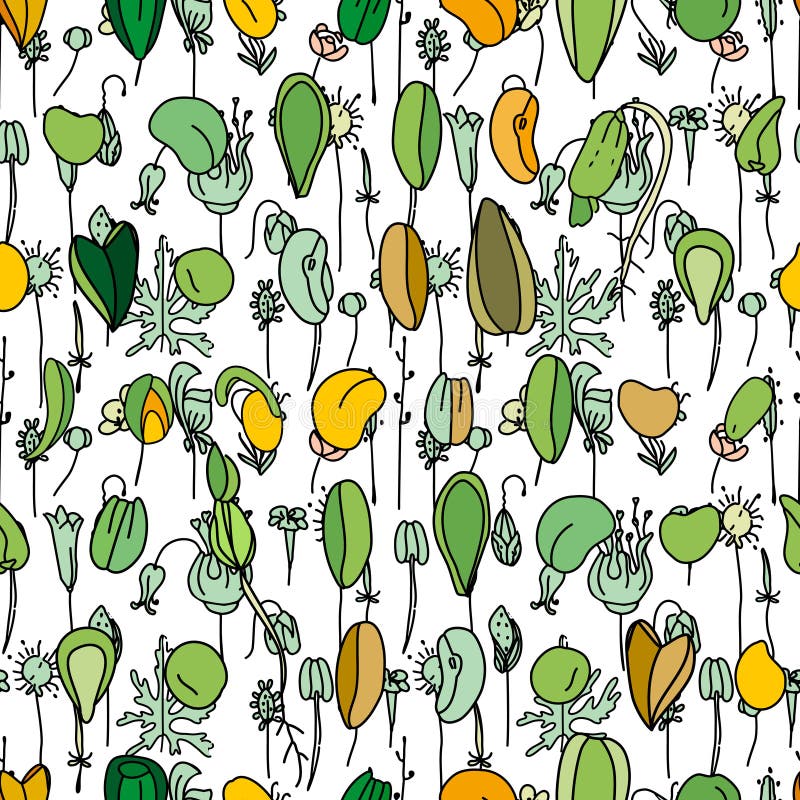 Seamless Season Pattern with Green Seeds. Endless Texture for Floral ...