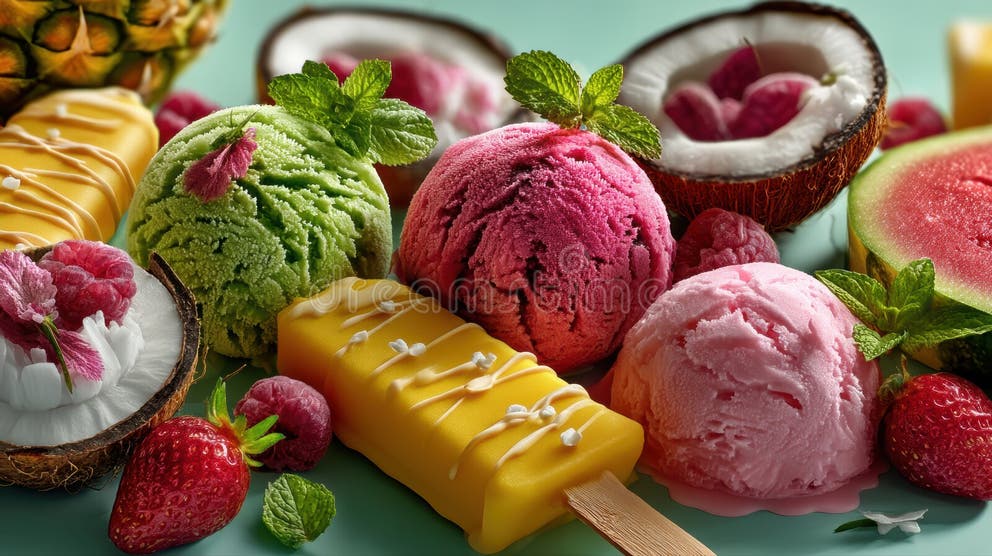 Seamless Hyper-realistic Ice Cream and Fruit Pattern Series Stock ...