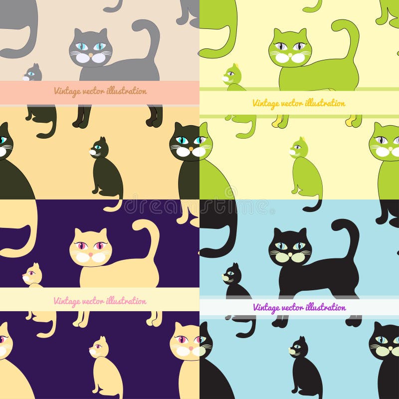 Seamless Set of Cats To Greeting Card. Vector Illustration Stock Vector ...